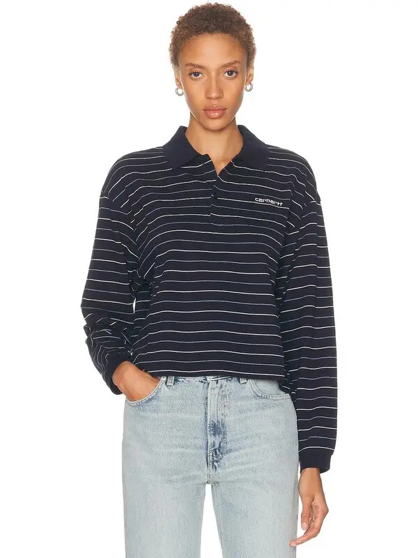 Carhartt Work In Progress Long Sleeve Mabel Polo Top - Mabel Stripe & Dark Navy