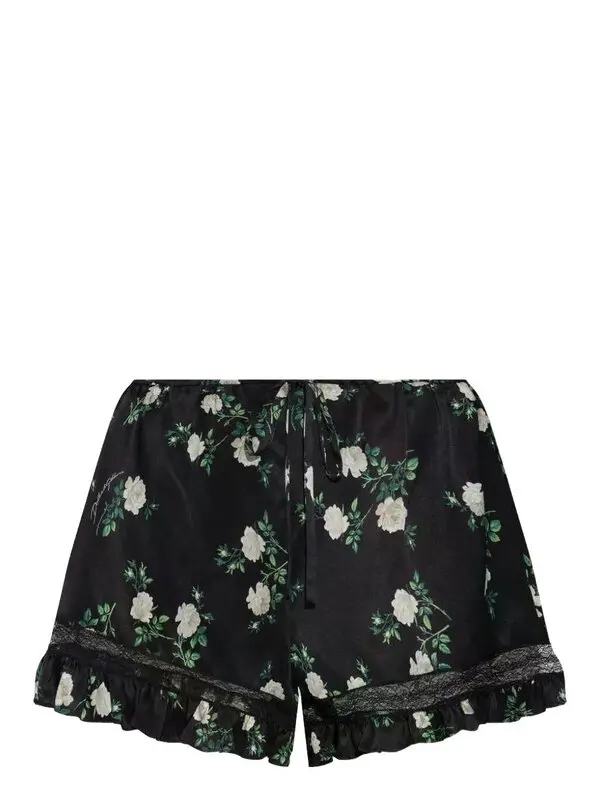 Dolce & Gabbana Floral-print Ruffle-trim Shorts - Black
