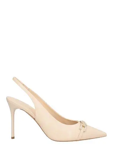 BALDININI Leather Slingback Pumps With Appliqués - Beige