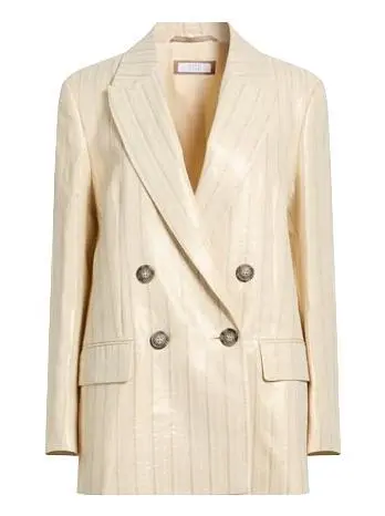Peserico Lame Striped Double-breasted Blazer - Beige