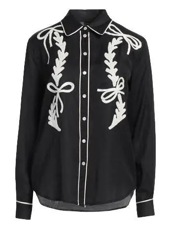 Pinko Woven Shirt With Appliqués And Embroidery - Black