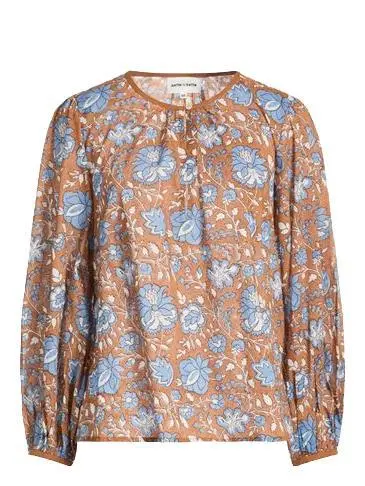 Antik Batik Cotton Floral-print Top - Brown