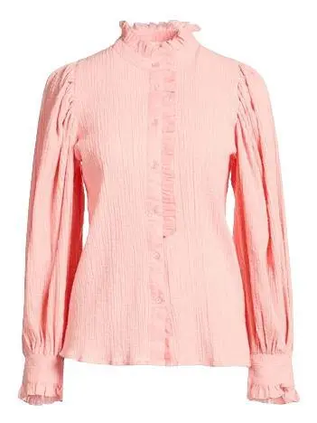 Antik Batik Ruched Shirt With Mandarin Collar - Pink