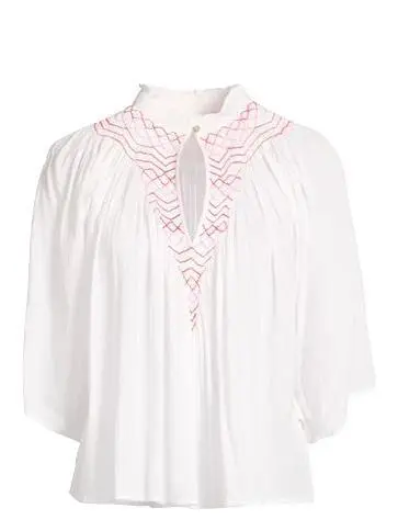 Antik Batik Embroidered Cotton Blouse - White