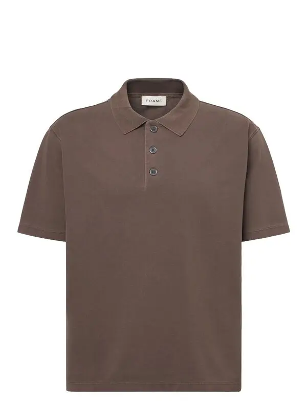 FRAME Cotton Pique Polo Shirt - Brown