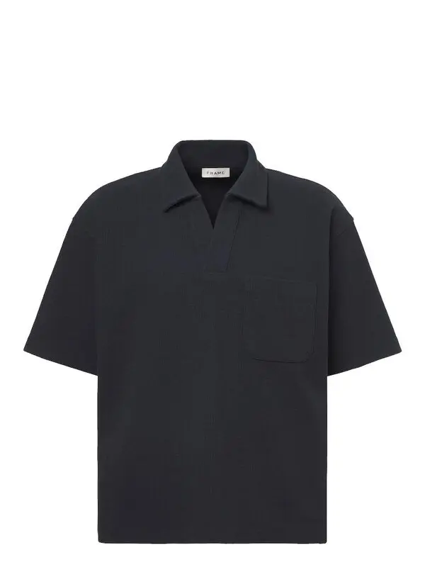 FRAME Textured Cotton-blend Polo Shirt - Blue