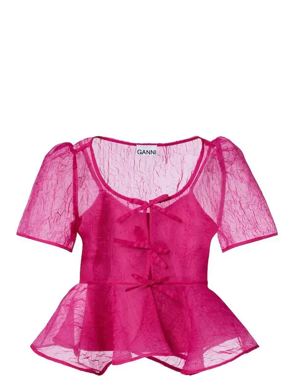GANNI Organza Peplum Top - Pink