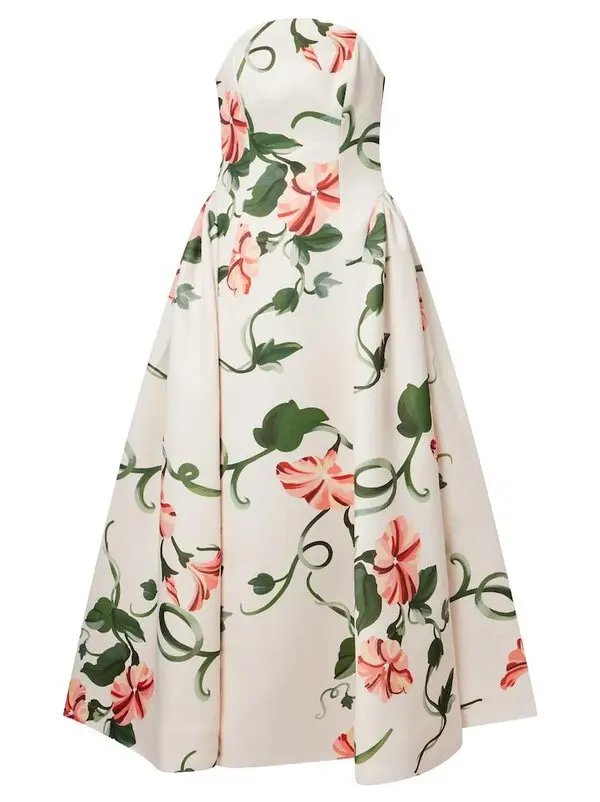 LEO LIN Violet Floral Bustier Gown - Beige