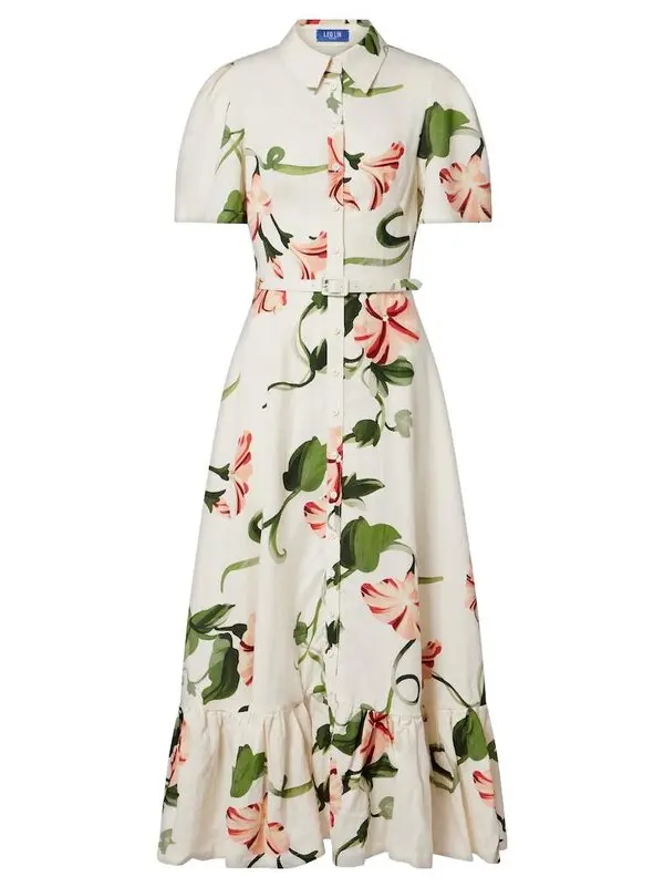 LEO LIN Becca Belted Floral Shirt Dress - White