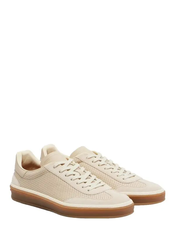 Loro Piana Tennis Suede-trimmed Leather Sneakers - Beige