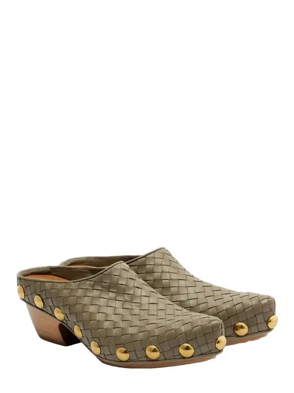 Bottega Veneta Gondola Intrecciato Studded Clogs - Green