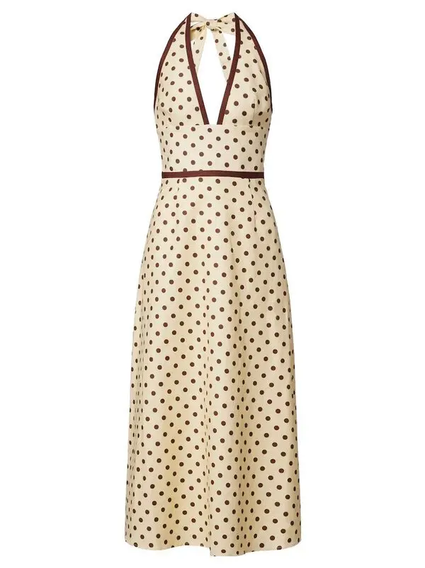 Posse Bowie Polka-dot Linen And Cotton Midi Dress - Yellow