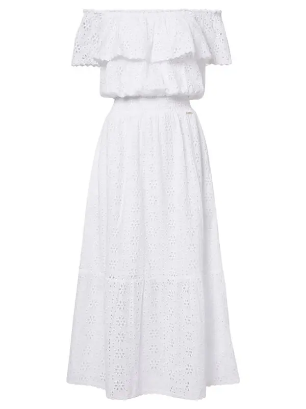 Melissa Odabash Larna Broderie Anglaise Cotton Midi Dress - White