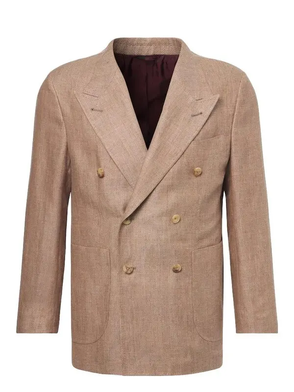 Rubinacci Herringbone Linen And Wool Blazer - Beige