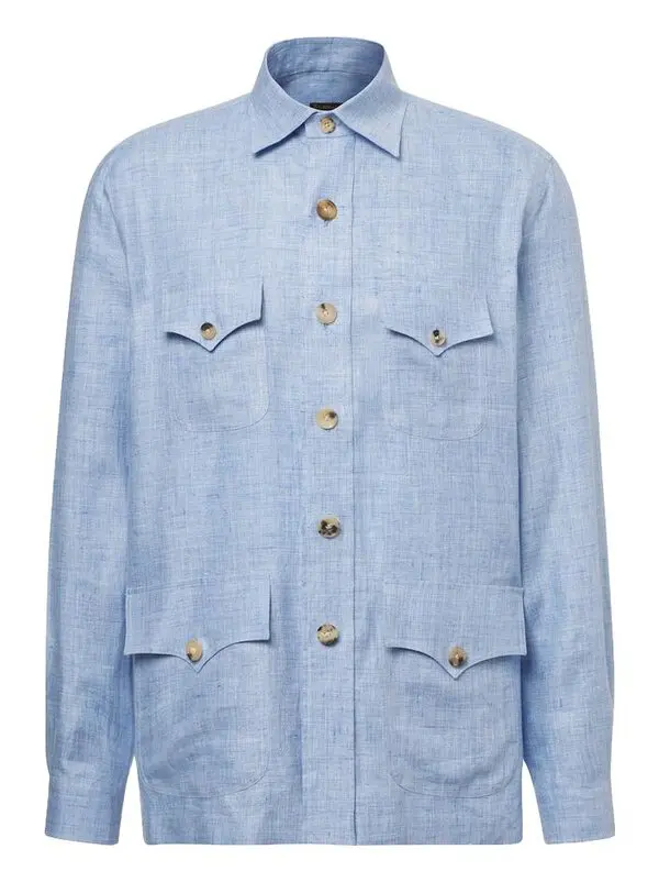 Rubinacci Linen Field Jacket - Blue