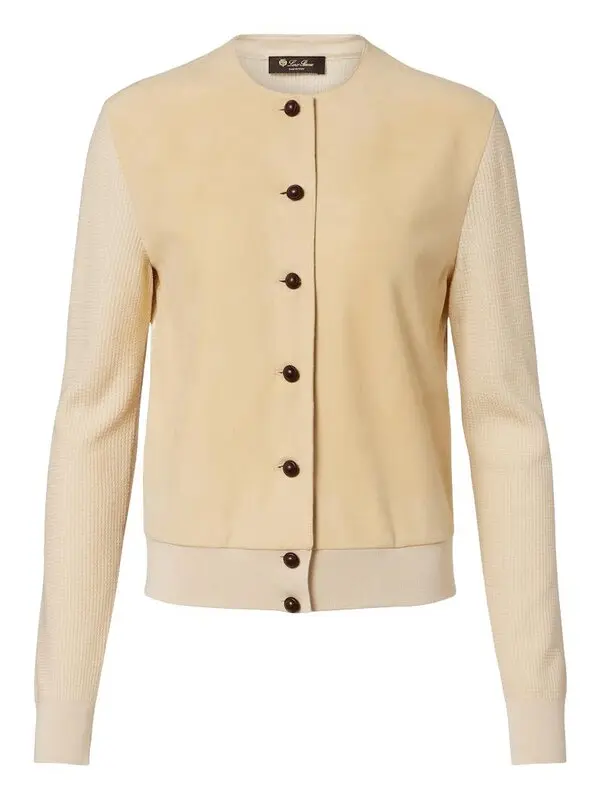 Loro Piana Acacia Suede-trimmed Cashmere And Silk Cardigan - Beige