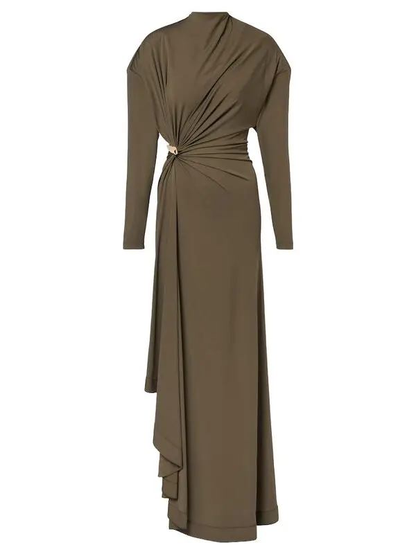 Bottega Veneta Gathered Crêpe Jersey Maxi Dress - Green