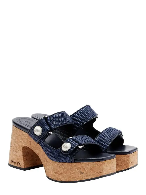 JIMMY CHOO Fayence Raffia-effect Platform Sandals - Blue