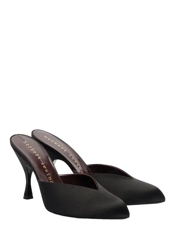 HERBERT LEVINE Sitting Pretty Satin Mules - Black