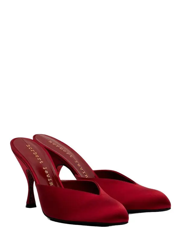 HERBERT LEVINE Satin Pointed Toe Mules - Red