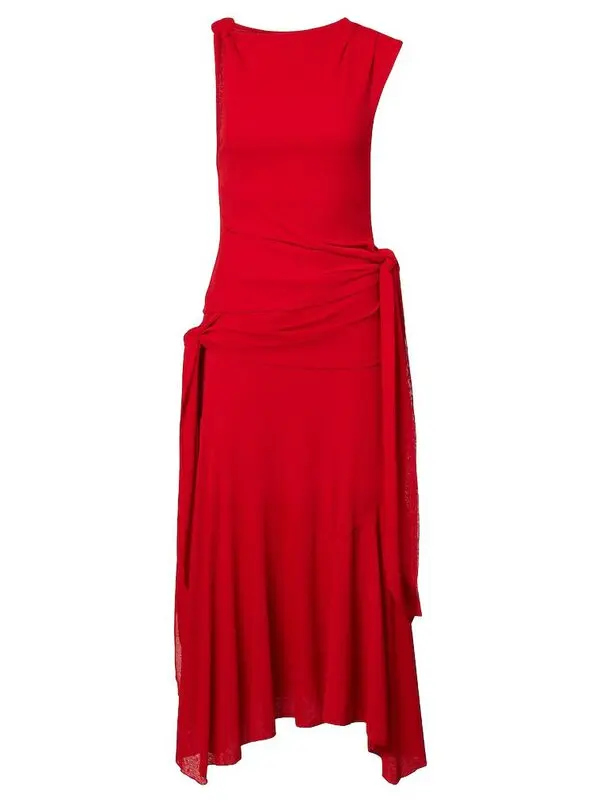 GANNI Draped Asymmetric Midi Dress - Red