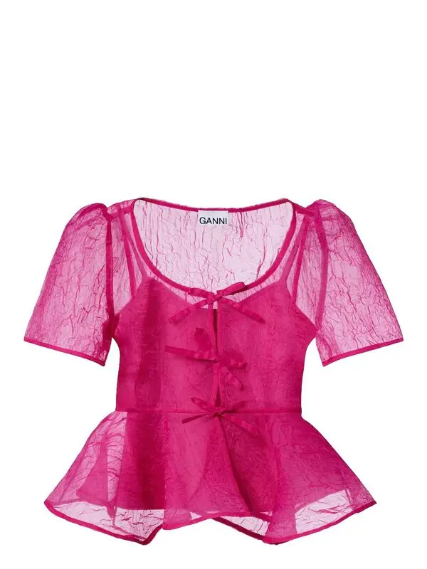 GANNI Organza Peplum Top - Pink