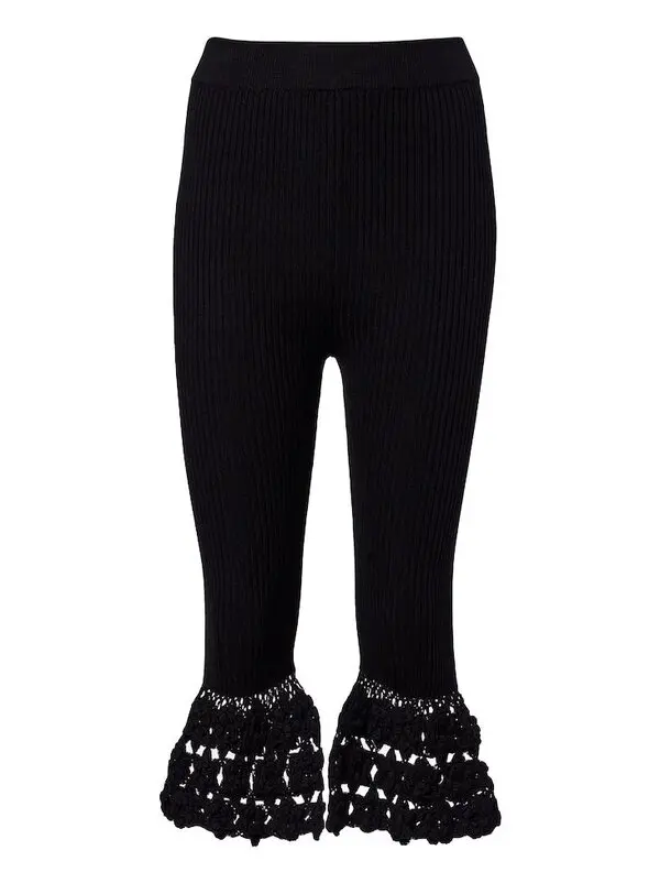 GANNI Crochet-trimmed Ribbed Cotton-blend Capri Pants - Black
