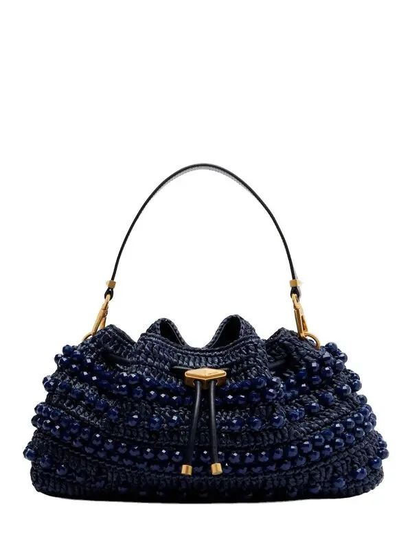 JIMMY CHOO Cinch Medium Beaded Raffia Tote - Blue