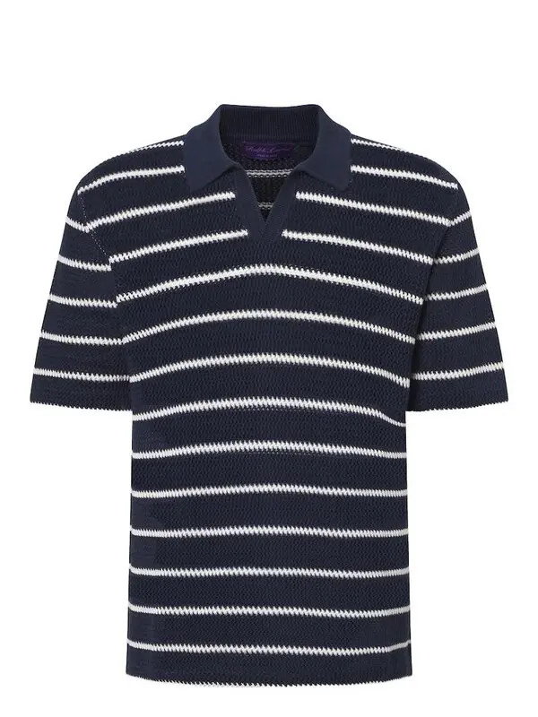 Ralph Lauren Purple Label Striped Cotton Polo Shirt - Blue