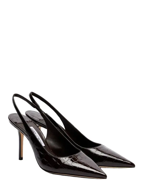JIMMY CHOO Love Croc-effect Leather Slingback Pumps - Burgundy