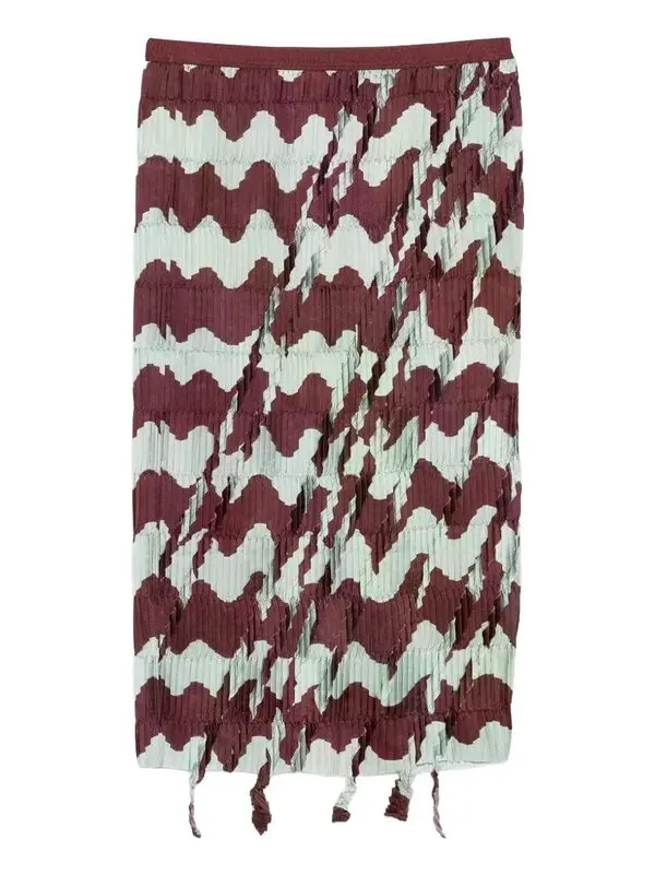 JNBY Striped Pleated Skirt With Fringed Detail - Red