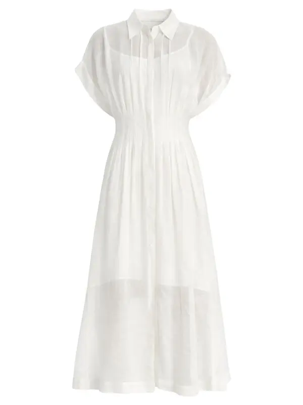 BOSS Viscose And Linen Shirt Dress - White