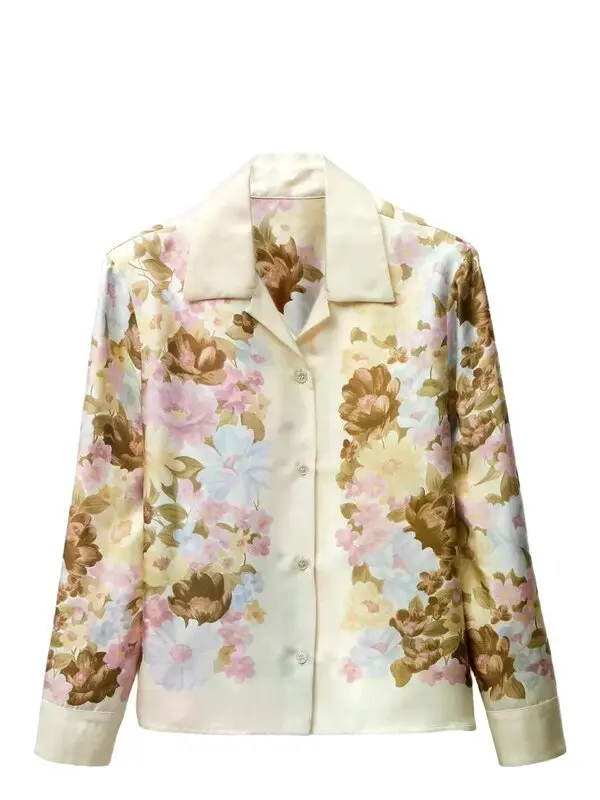 Versace The Meadow' Floral Print Silk Twill Shirt - Neutrals