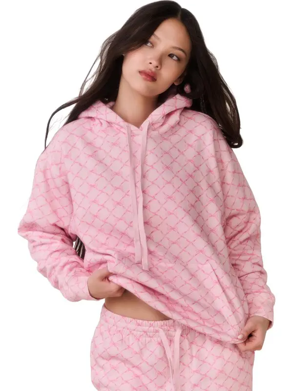 LoveShackFancy Sweetheart Nacova Cotton Hoodie - Pink Peppermint