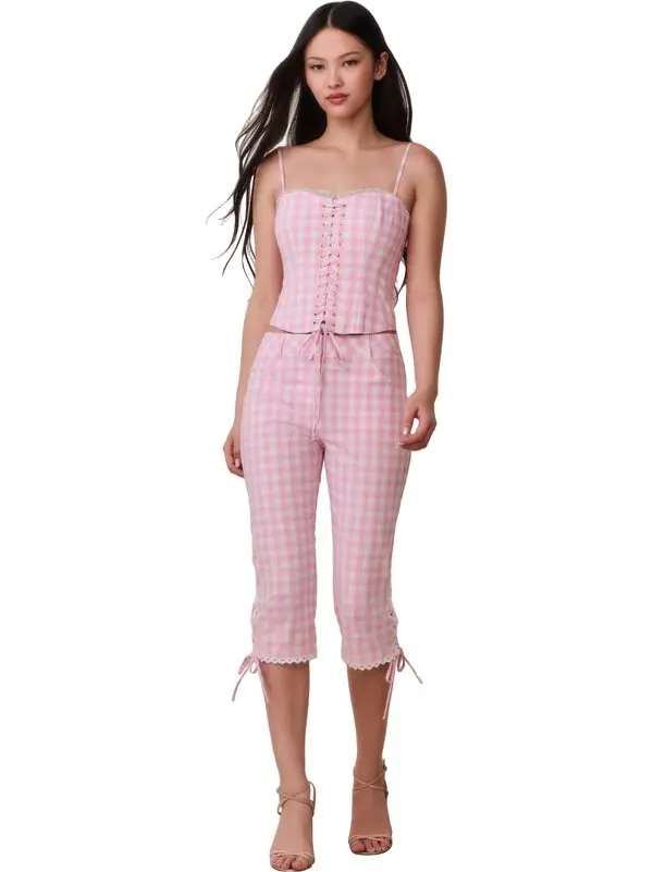 LoveShackFancy Elarose Gingham Capri Pant - Cheerful Pink