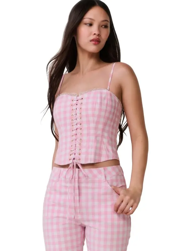 LoveShackFancy Bensen Cotton Gingham Bustier - Cheerful Pink