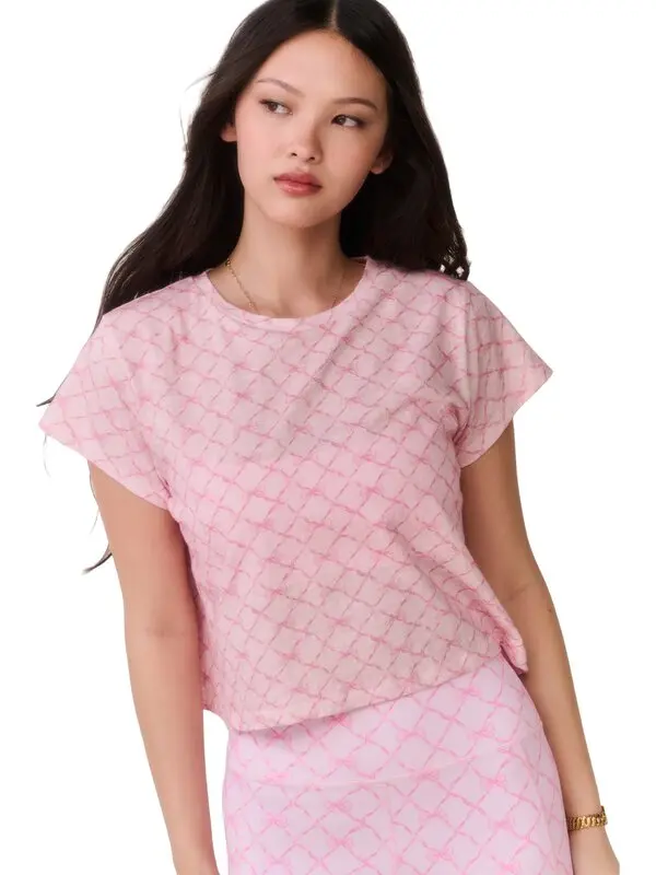 LoveShackFancy Sweetheart Rubin Cropped Tee - Pink Peppermint