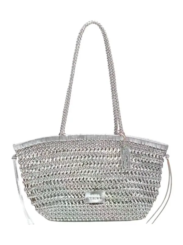 Bimba Y Lola Woven Tote Bag With Braided Handles - Silver
