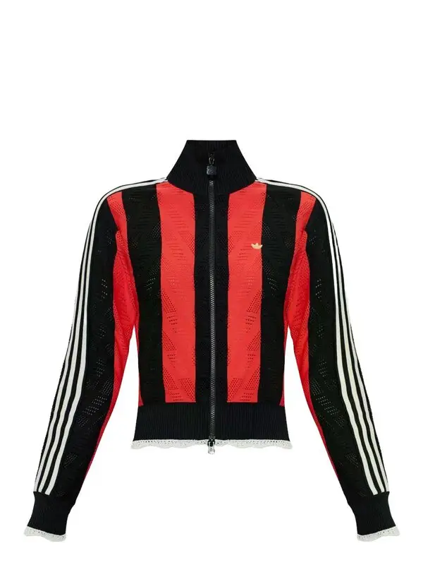 Adidas Striped Zip-up Cardigan - Red