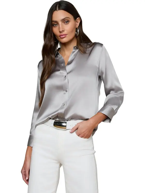 L'Agence Dani Silk Blouse Top - Light Pewter