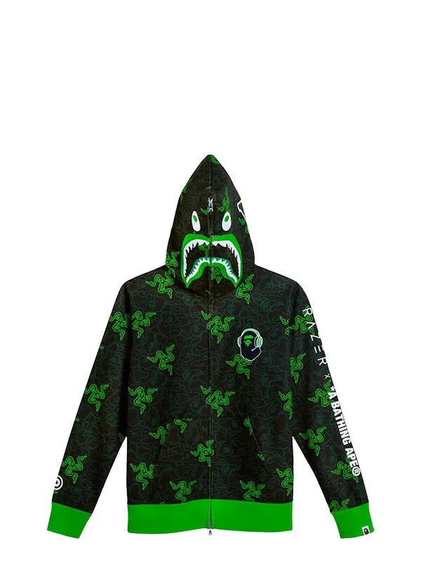 A BATHING APE X Razer Neon Camo Shark Zip-up Hoodie - Black