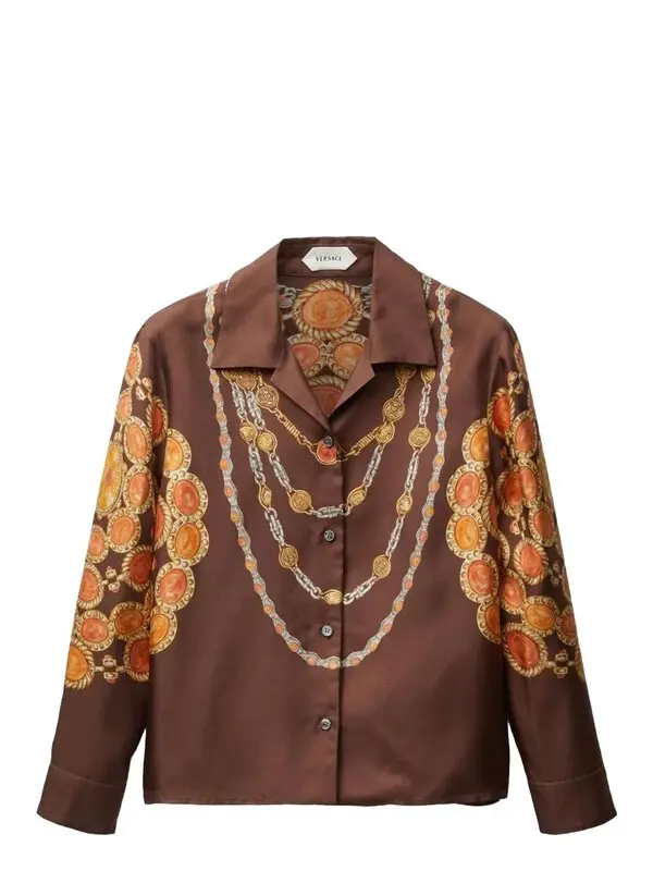 Versace Printed Silk Twill Shirt - Brown
