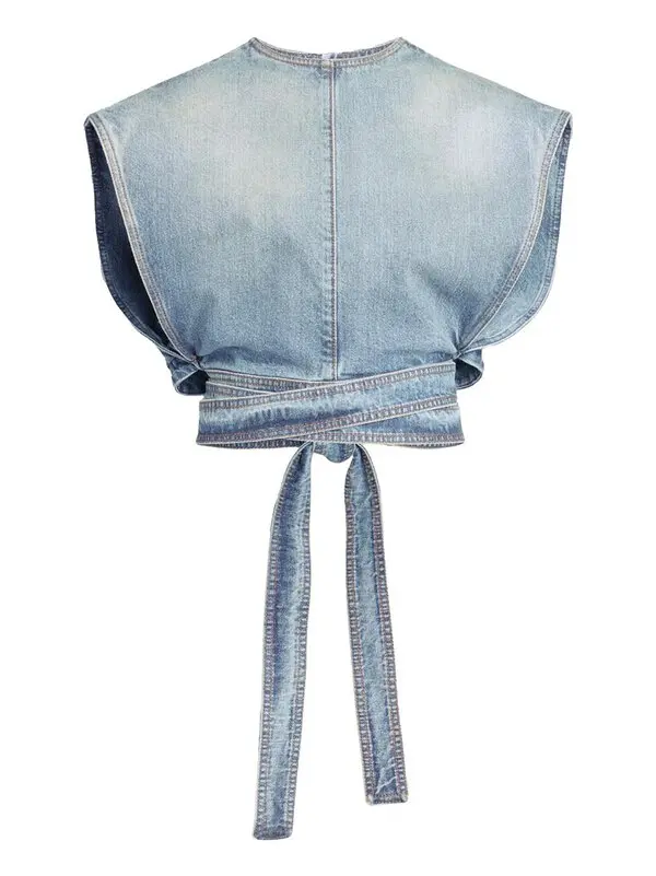 Alaïa Denim Belted Top - Blue