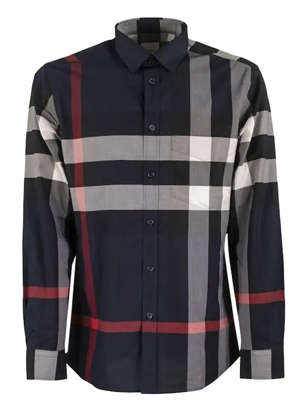 Burberry Check Stretch Cotton Poplin Shirt - Blue