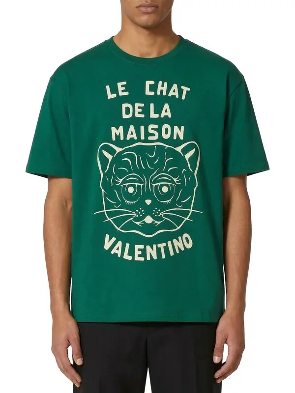 Valentino Garavani Printed Cotton Crew Neck T-shirt - Green