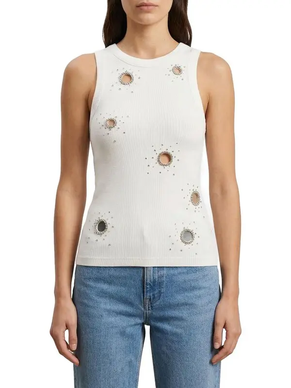 DES_PHEMMES Embellished Jersey Top - White