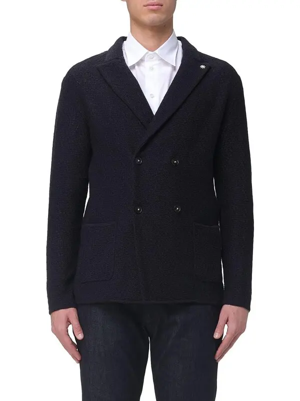 MANUEL RITZ Double-breasted Cotton Blend Blazer - Navy