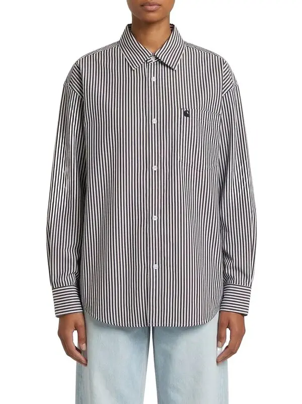 Carhartt Work In Progress Cotton Button-up Shirt With Embroidered Logo Pocket - Striped