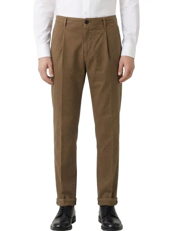 Incotex Cotton Linen Chino Trousers - Brown