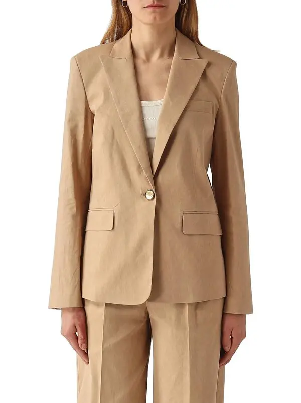 Pinko Single-breasted Linen Blend Blazer - Beige
